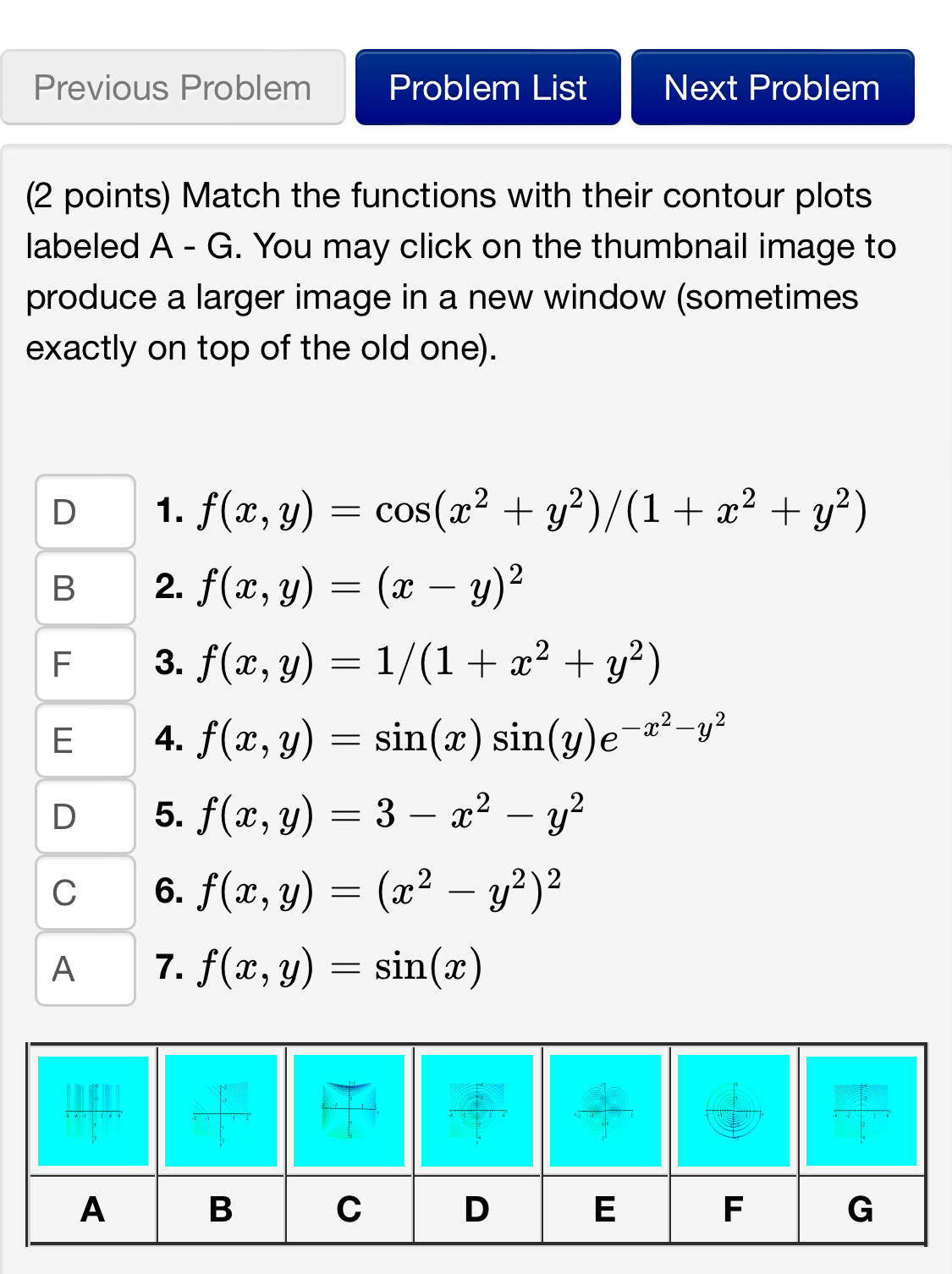 Solved (2 ﻿points) ﻿Match the functions with their contour | Chegg.com