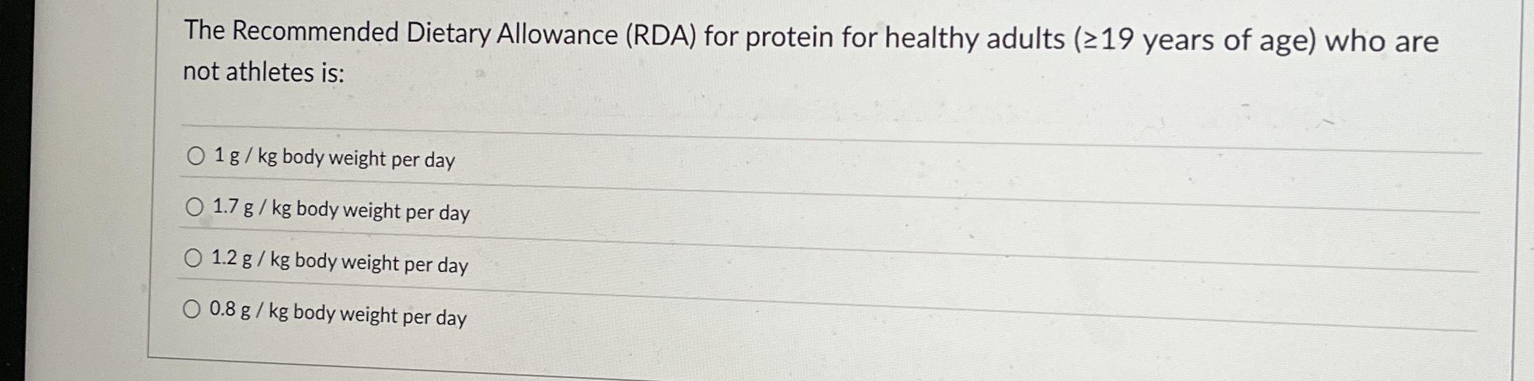 Solved The Recommended Dietary Allowance (RDA) ﻿for protein | Chegg.com