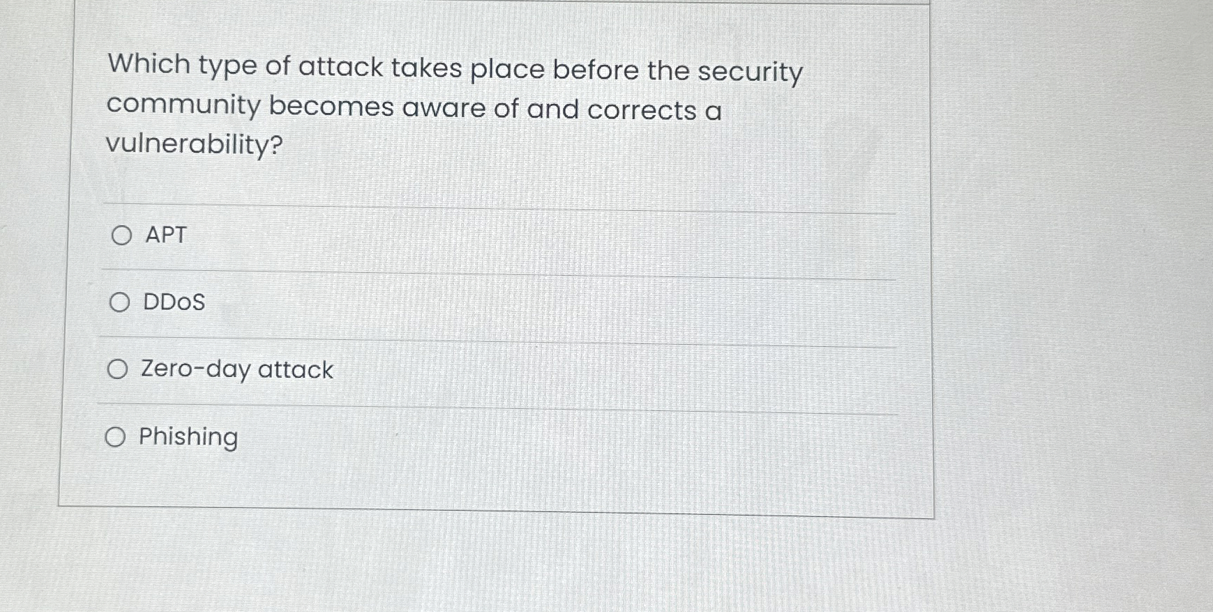 Solved Which type of attack takes place before the security | Chegg.com