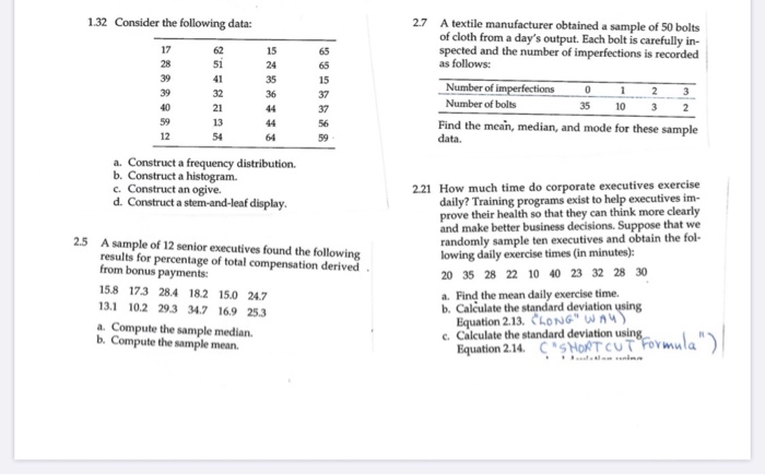 Solved 1.32 Consider the following data: 65 65 17 28 39 39 | Chegg.com
