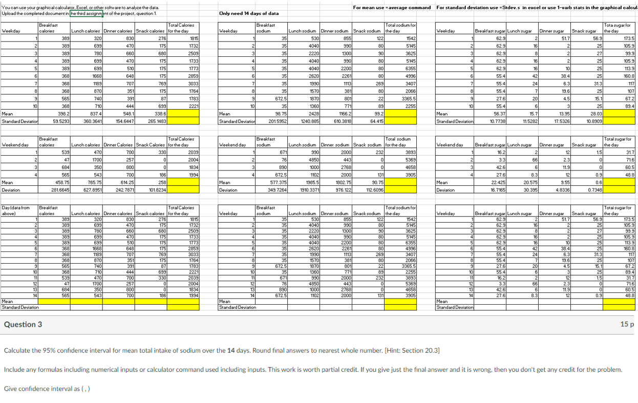 Solved Part 2 ﻿Analysis of Nutrition Data | Chegg.com