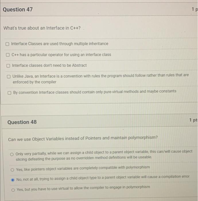 Solved Question 47 1 p What's true about an Interface in | Chegg.com