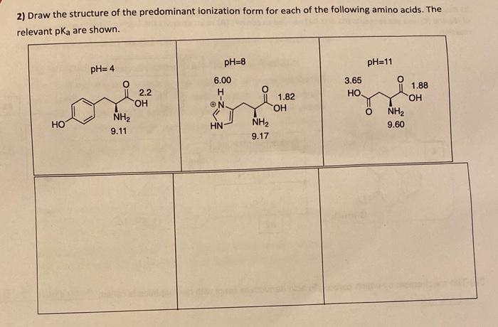 Solved 2) Draw the structure of the predominant ionization | Chegg.com
