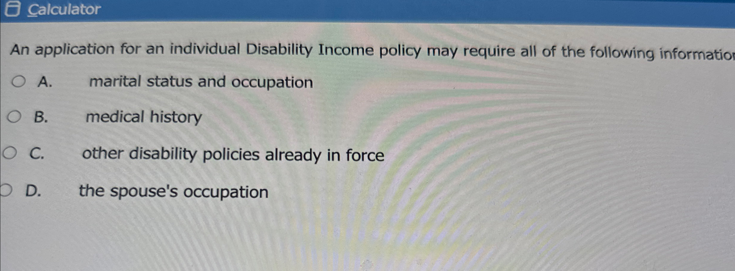 Solved CalculatorAn application for an individual Disability | Chegg.com