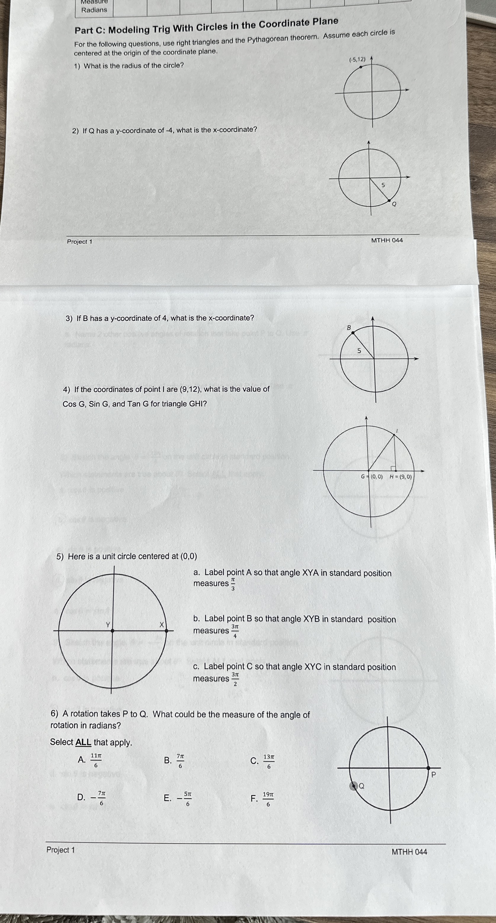 Solved MeasureRadiansPart C: Modeling Trig With Circles in | Chegg.com
