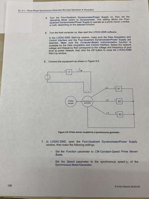 Ex. 4-1 - Three-Phase Synchronous Generator No-Load | Chegg.com