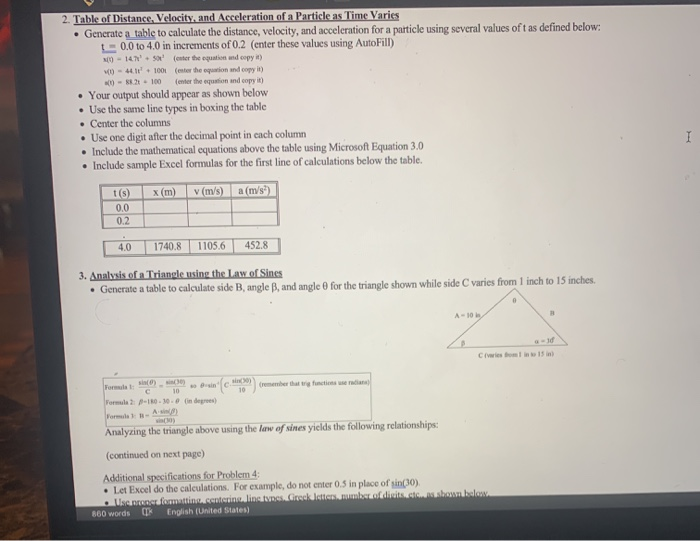 Solved 2. Table of Distance, Velocity, and Acceleration of a | Chegg.com