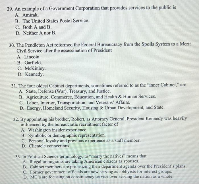 Solved 29. An example of a Government Corporation that | Chegg.com