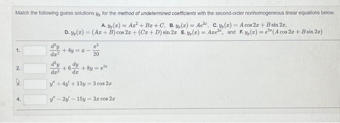 Solved Match the following guess solutions yp for the method | Chegg.com