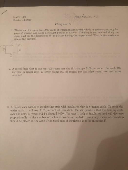 Solved Name Annie X MATH 1309 October 14, 2019 Chapter 3 1. | Chegg.com