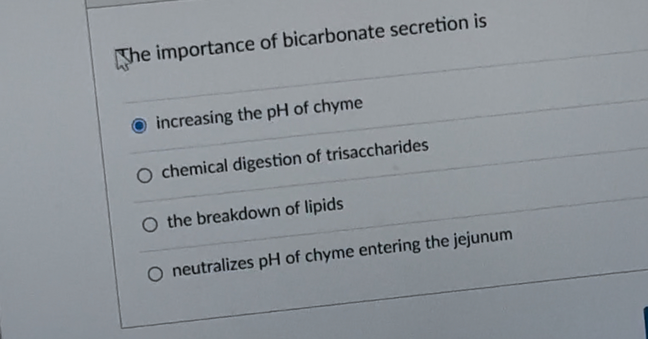 Solved The importance of bicarbonate secretion isincreasing | Chegg.com