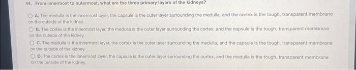 Solved A. The medula is the innermost layer, the capsule is | Chegg.com
