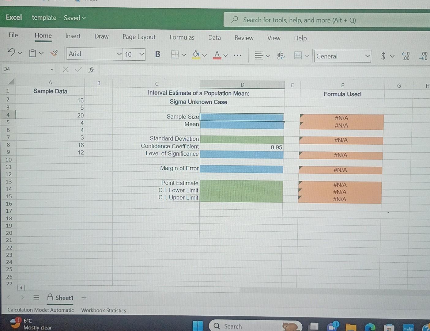 Solved Calculation Mode: Automatic Workbook Statistics | Chegg.com