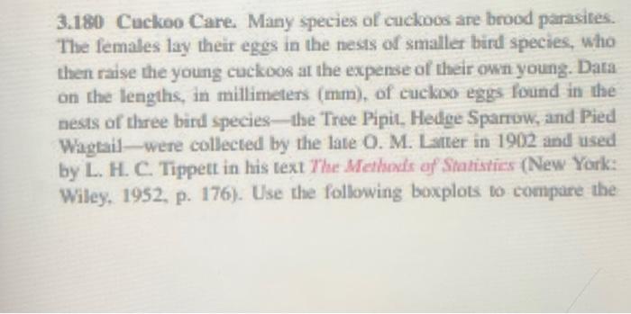 Solved 3.180 Cackoo Care. Many species of cuckoos ane brood | Chegg.com