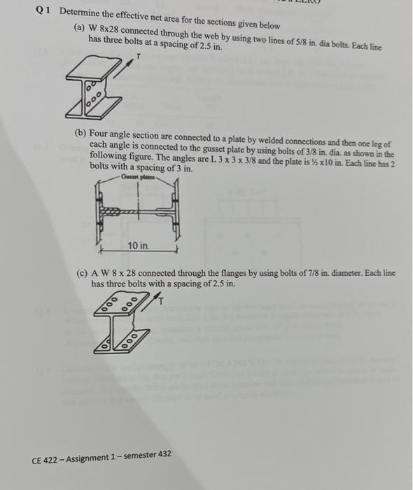 Solved Q1 Determine the effective net area for the sections | Chegg.com