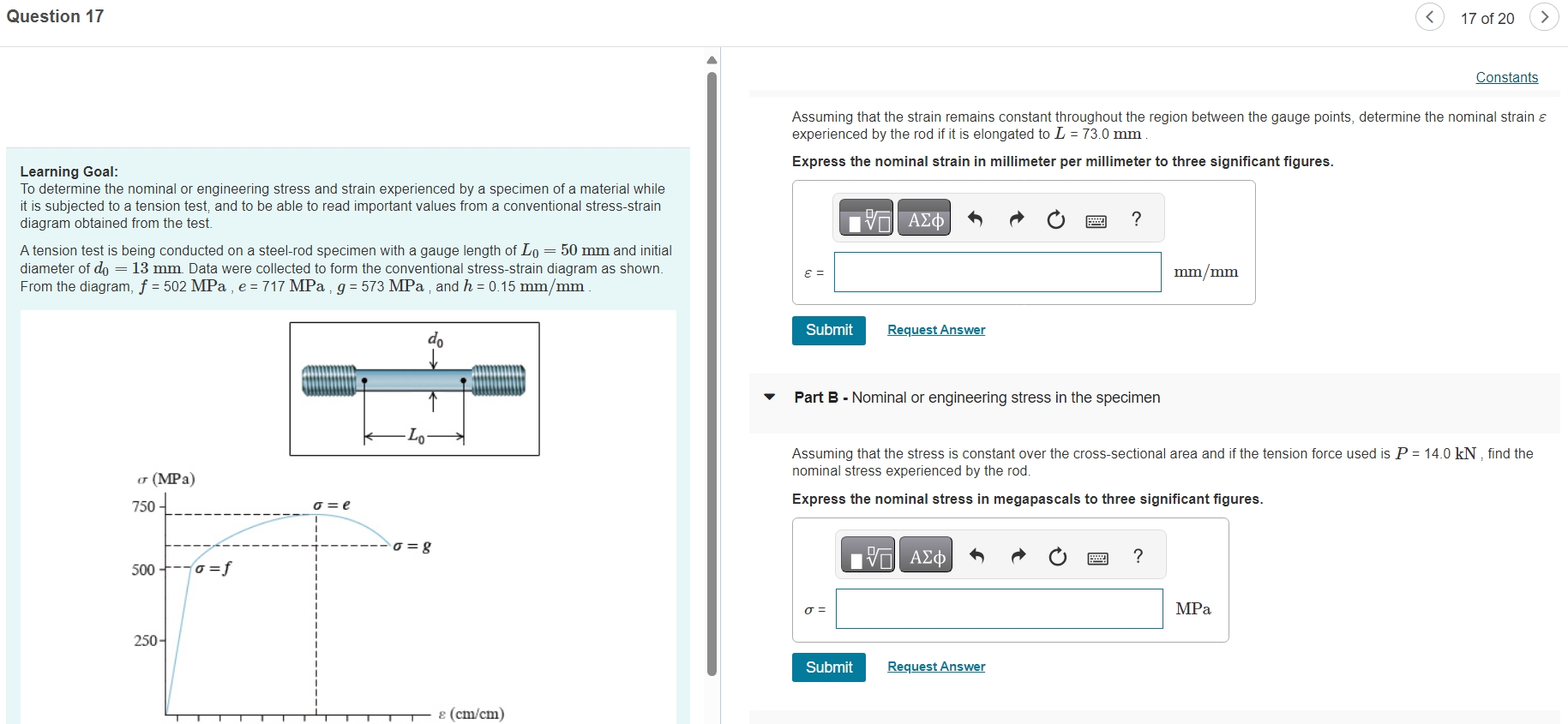Solved Learning Goal:To determine the nominal or engineering | Chegg.com