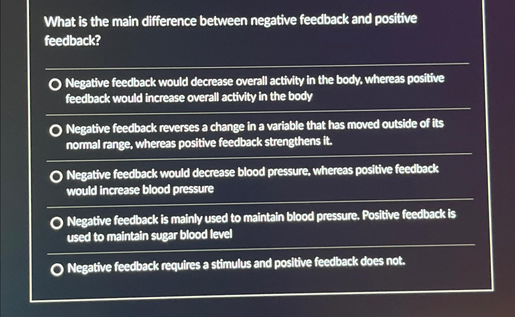 Solved What is the main difference between negative feedback | Chegg.com