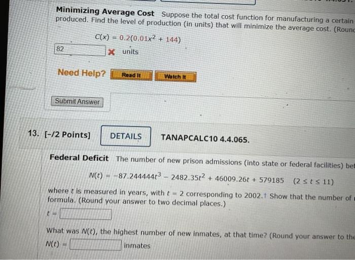 Solved Minimizing Average Cost Suppose the total cost | Chegg.com