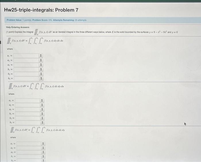 Solved Hw25-triple-integrals: Problem 7 Problem Value 1 | Chegg.com