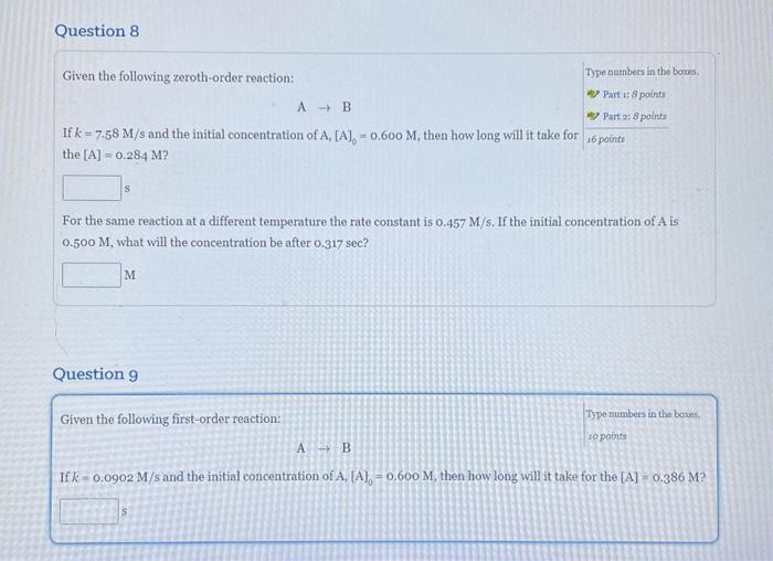 Solved Given the following zeroth-order reaction: Type | Chegg.com