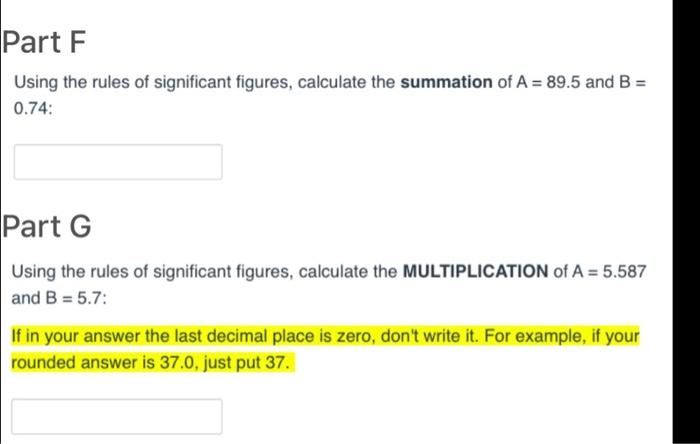 Solved Part F Using the rules of significant figures, | Chegg.com