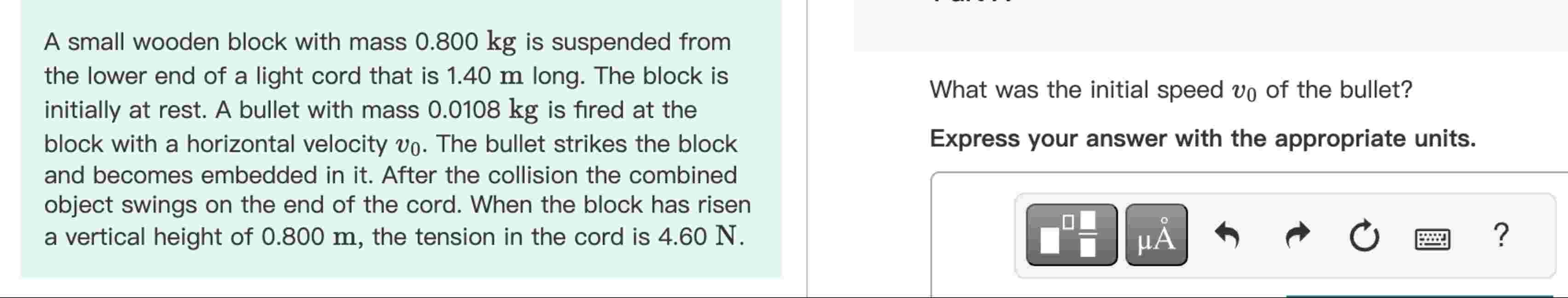 A small wooden block with mass 0.800 kg is ﻿suspended | Chegg.com