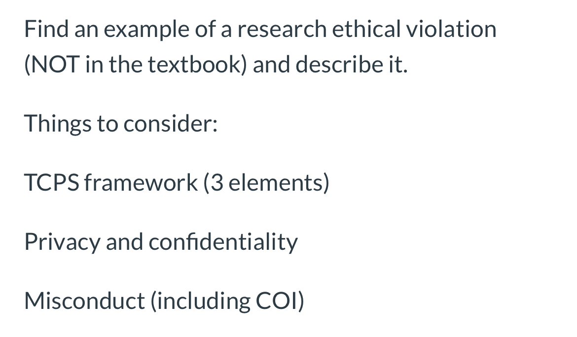Solved Find an example of a research ethical violation and | Chegg.com