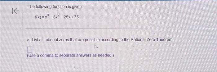 Solved The following function is given. f(x)=x3−3x2−25x+75 | Chegg.com