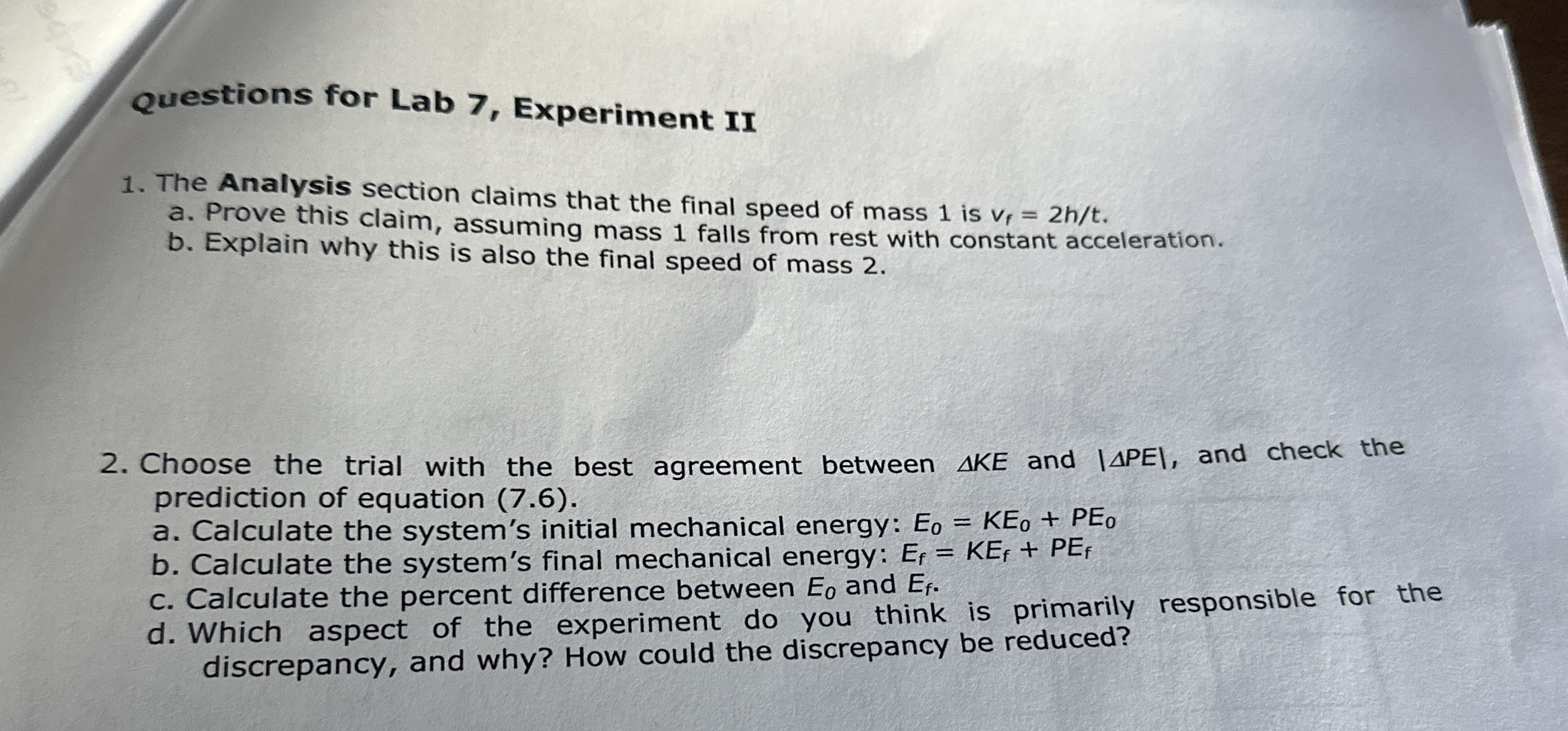 Solved Questions for Lab 7, ﻿Experiment IIThe Analysis | Chegg.com