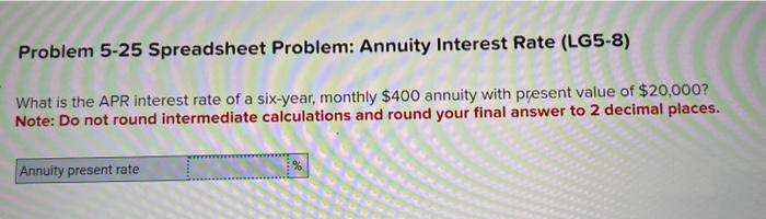Solved Problem 5-25 Spreadsheet Problem: Annuity Interest | Chegg.com