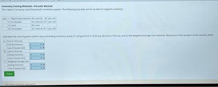 Solved Inventory Costing Methods-Periodic Method The Lippert | Chegg.com