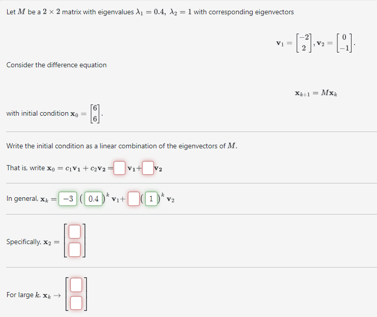 Solved Let M ﻿be a 2×2 ﻿matrix with eigenvalues λ1=0.4,λ2=1 | Chegg.com