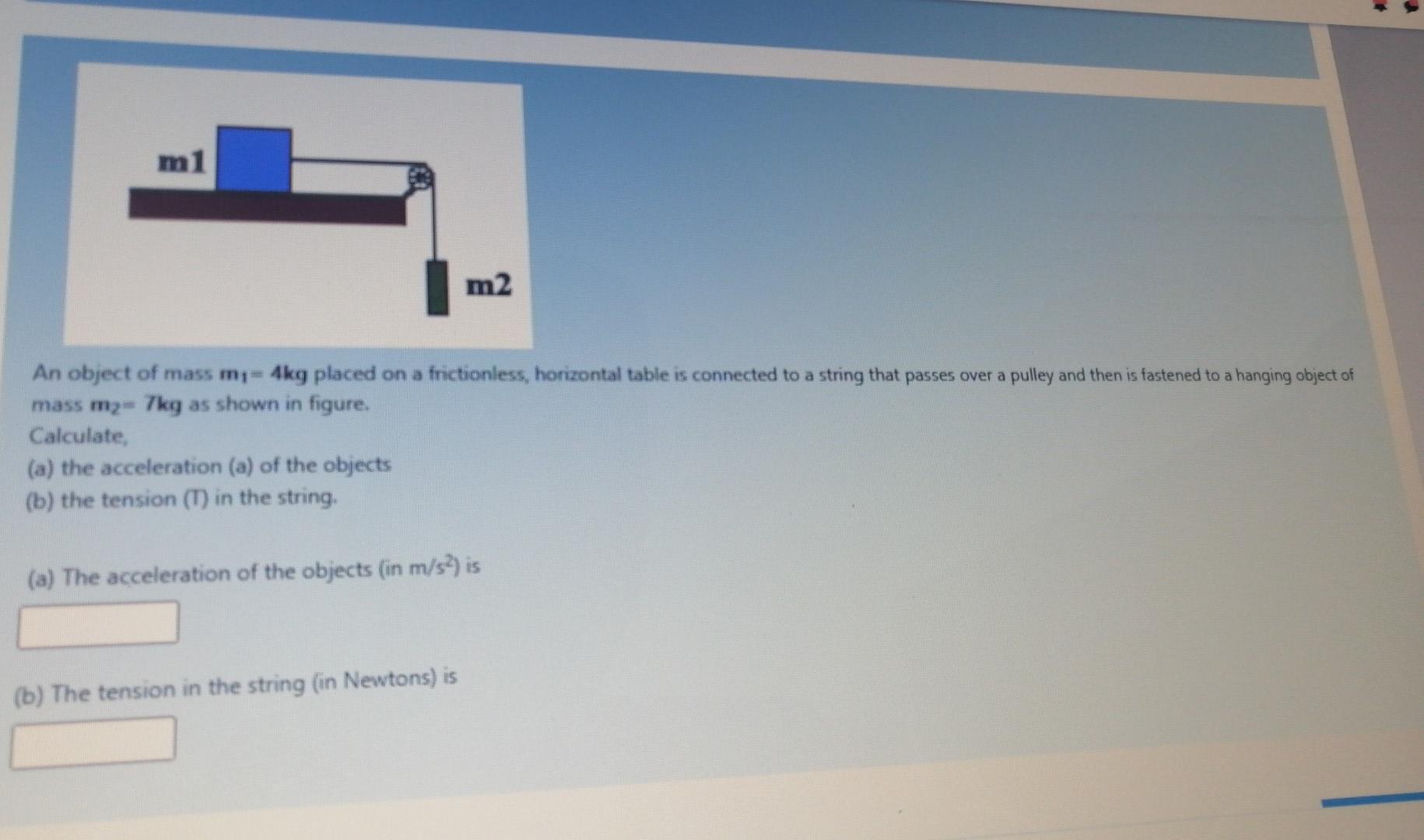 Solved m1 m2 An object of mass m= 4kg placed on a | Chegg.com
