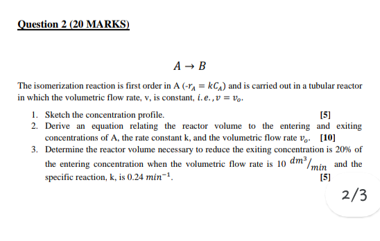Solved Question 2 (20 MARKS) A B The isomerization reaction | Chegg.com