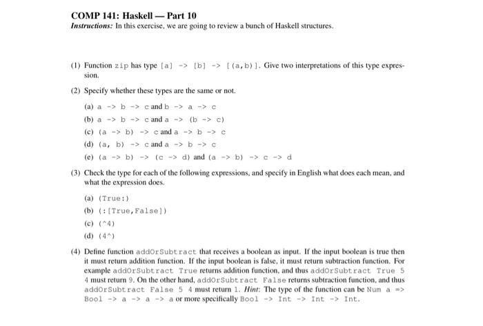 Solved COMP 141: Haskell - Part 10 Instructions: In this | Chegg.com