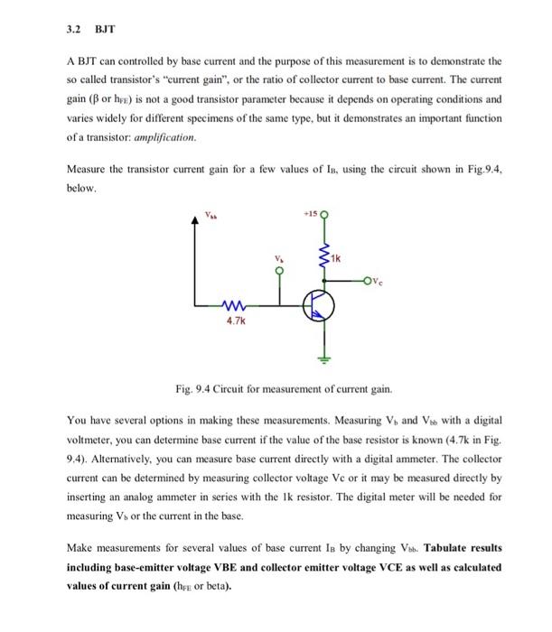 Solved 3.2 BJT A BJT can controlled by base current and the | Chegg.com