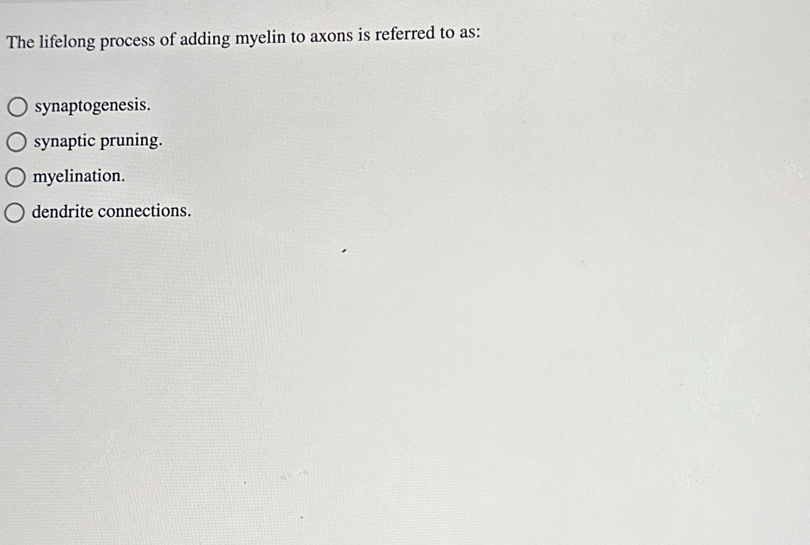 Solved The lifelong process of adding myelin to axons is | Chegg.com