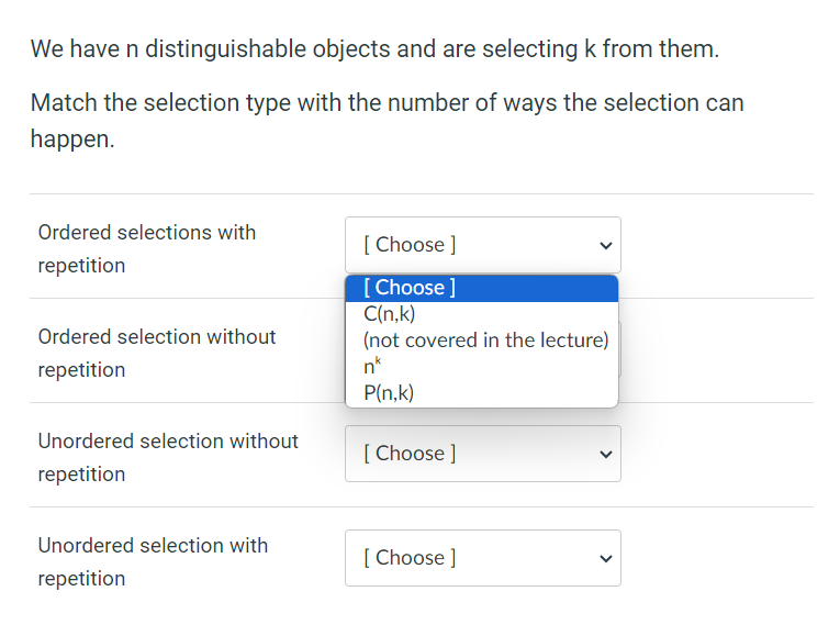 Solved We have n ﻿distinguishable objects and are selecting | Chegg.com