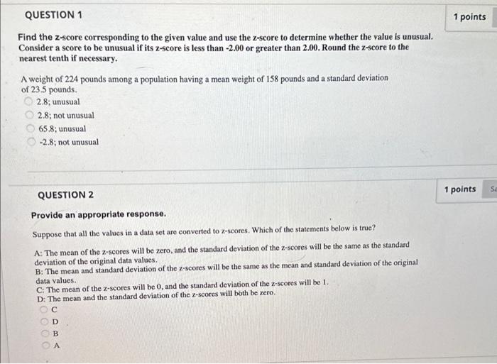 Solved Find the z-score corresponding to the given value and | Chegg.com