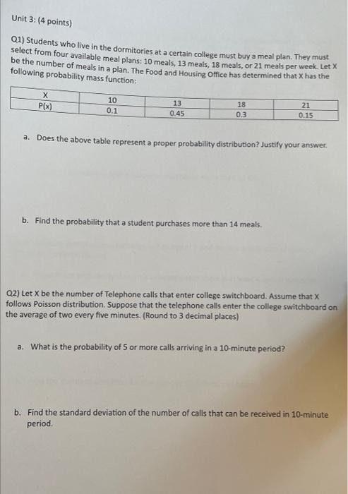 Solved Unit 3: (4 points) Q1) Students who live in the | Chegg.com