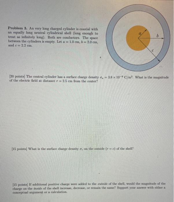 Solved Problem 3. An very long charged cylinder is coaxial | Chegg.com