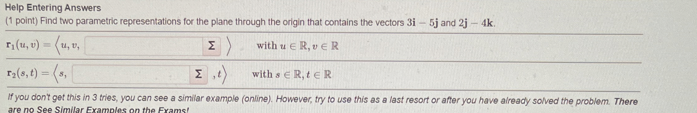 Solved Help Entering Answers(1 ﻿point) ﻿Find two parametric | Chegg.com