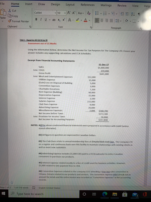 File Home Insert Draw Design Layout References | Chegg.com
