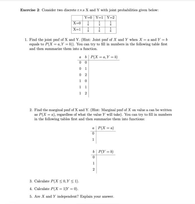 Solved Exercise 2: Consider two discrete r.v.s X and Y with | Chegg.com