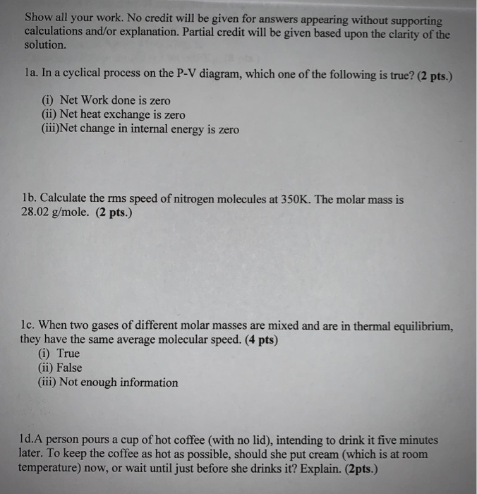 Solved Show all your work. No credit will be given for | Chegg.com