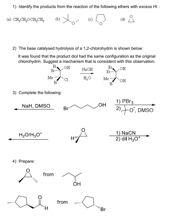 Solved 1) Identify the products from the reaction of the | Chegg.com