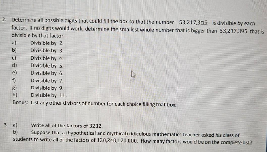 Solved 2. Determine all possible digits that could fill the | Chegg.com