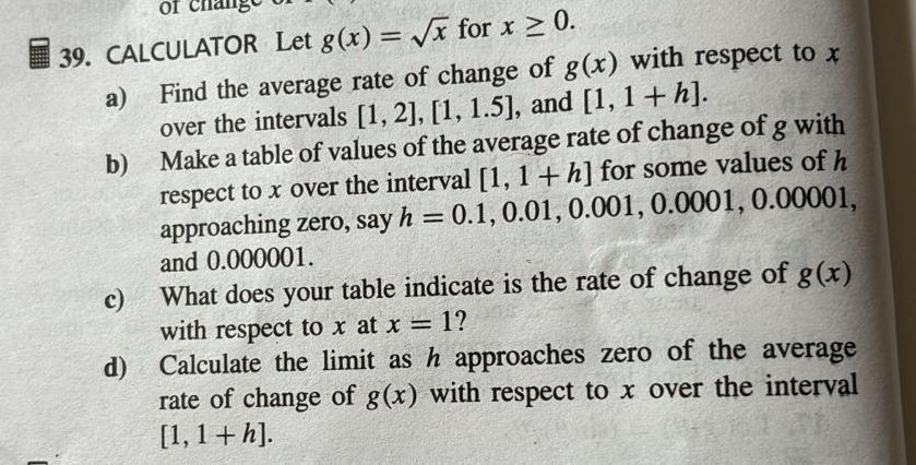 Solved CALCULATOR Let g(x)=x2 ﻿for x≥0.a) ﻿Find the average | Chegg.com