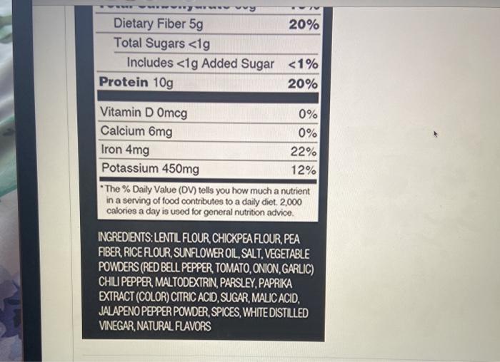 Solved "The % Daily Value (DV) tells you how much a nutrient | Chegg.com