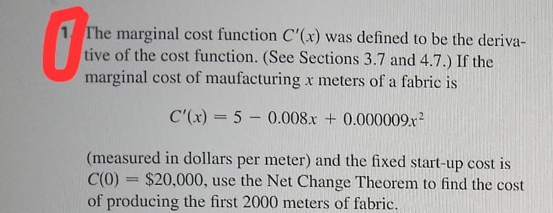 Solved 1 ﻿The marginal cost function C'(x) ﻿was defined to | Chegg.com